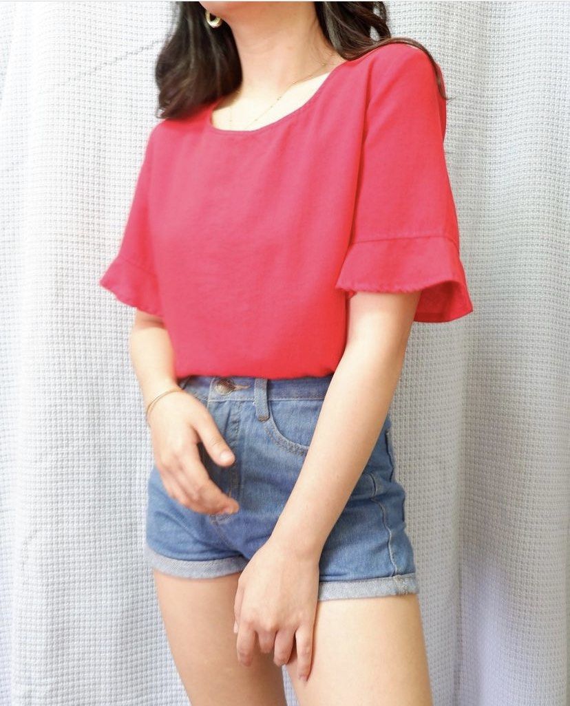 Plain red linen top, Women's Fashion, Tops, Blouses on Carousell