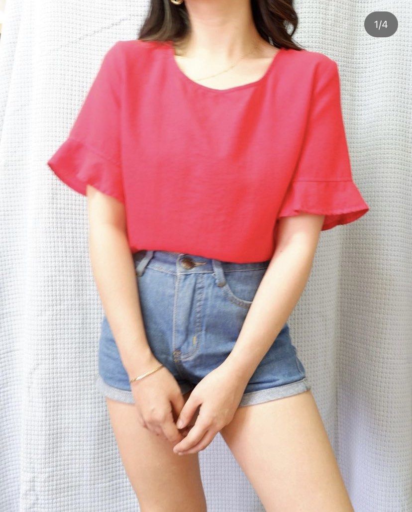 Plain red linen top, Women's Fashion, Tops, Blouses on Carousell