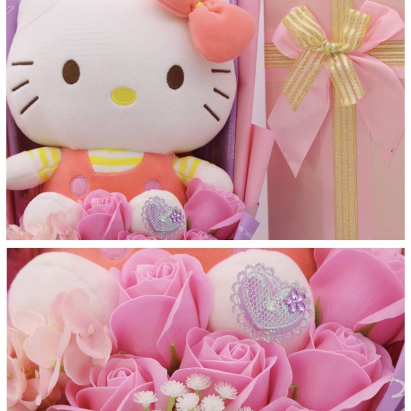 Plush Soap Roses Bouquet in sweet pastel wrapper (Hello Kitty My Melody ...