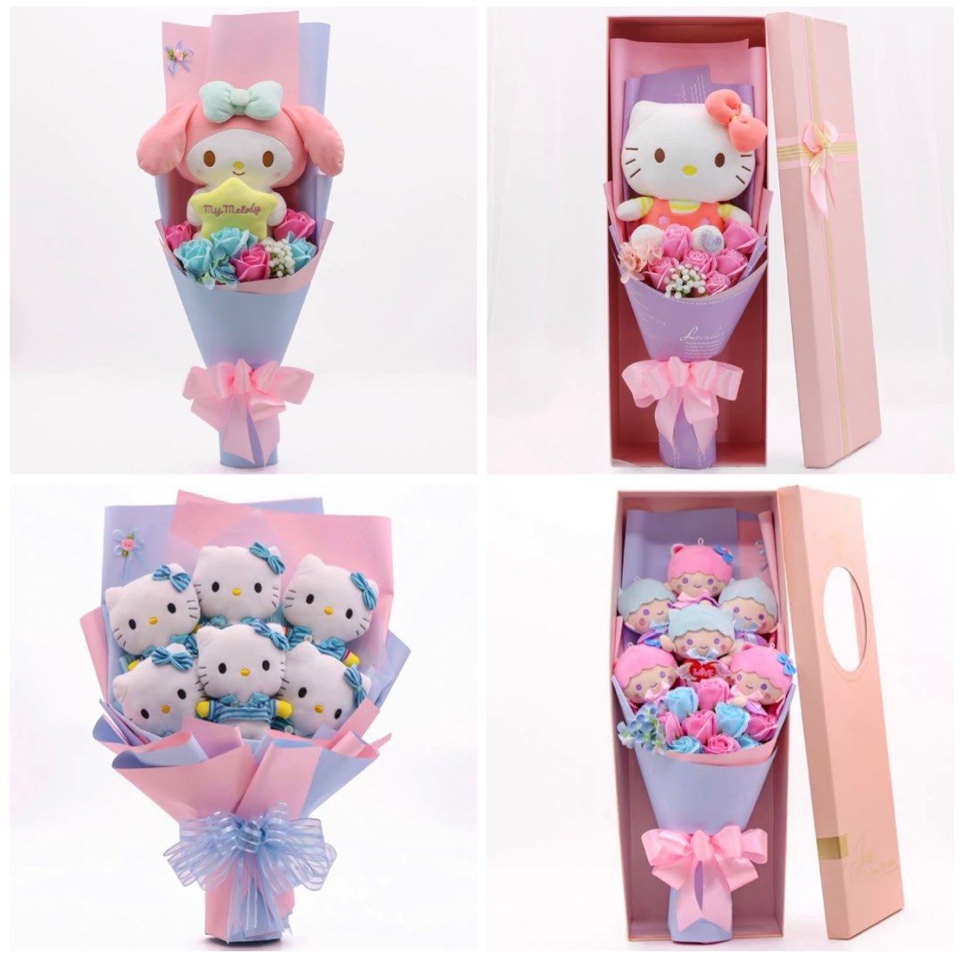 Plush Soap Roses Bouquet in sweet pastel wrapper (Hello Kitty My Melody ...