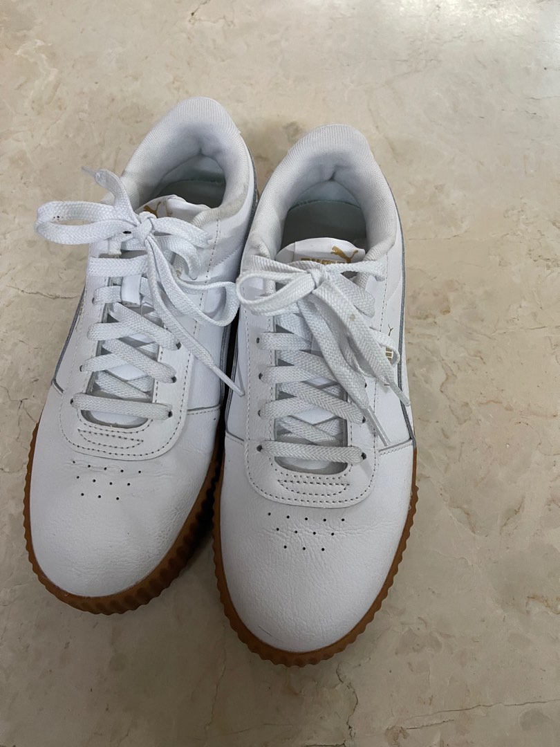 Puma Carina Leather White Sneakers, Women's Fashion, Footwear, Sneakers ...