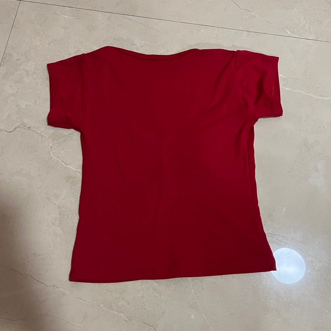Red Ruched Croptop, Women's Fashion, Tops, Blouses on Carousell