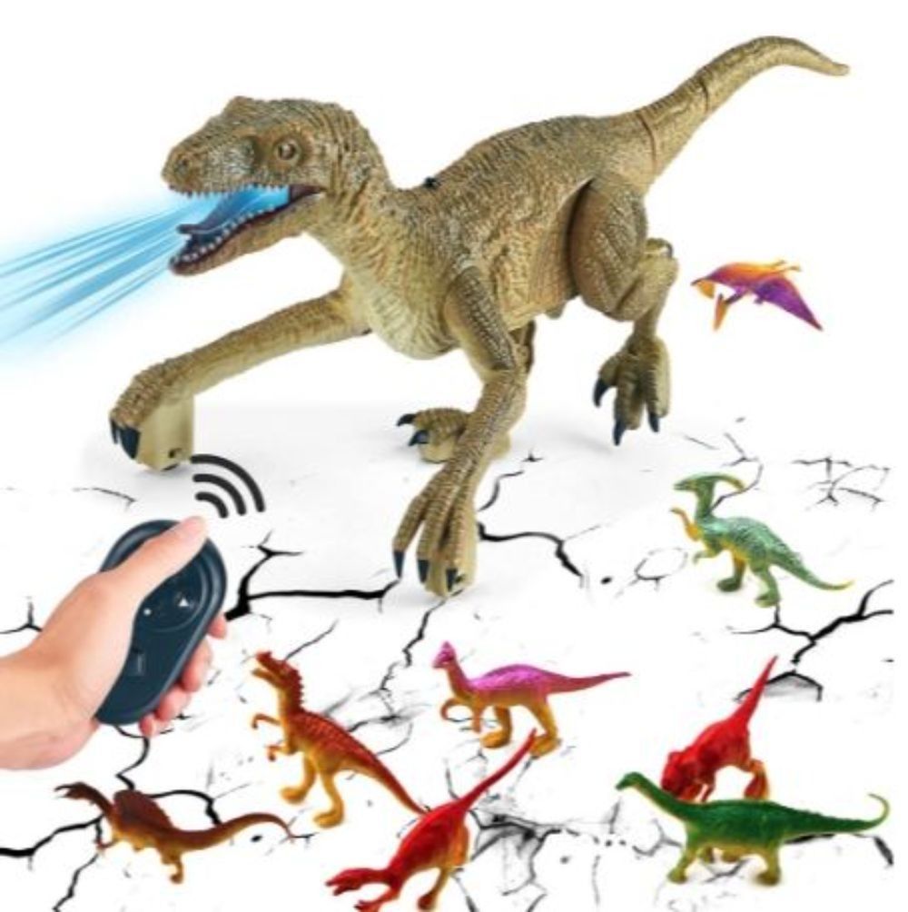 Remote Control Dinosaur Toys for Kids, Electronic Realistic Velociraptor RC Dinosaur Walking ...