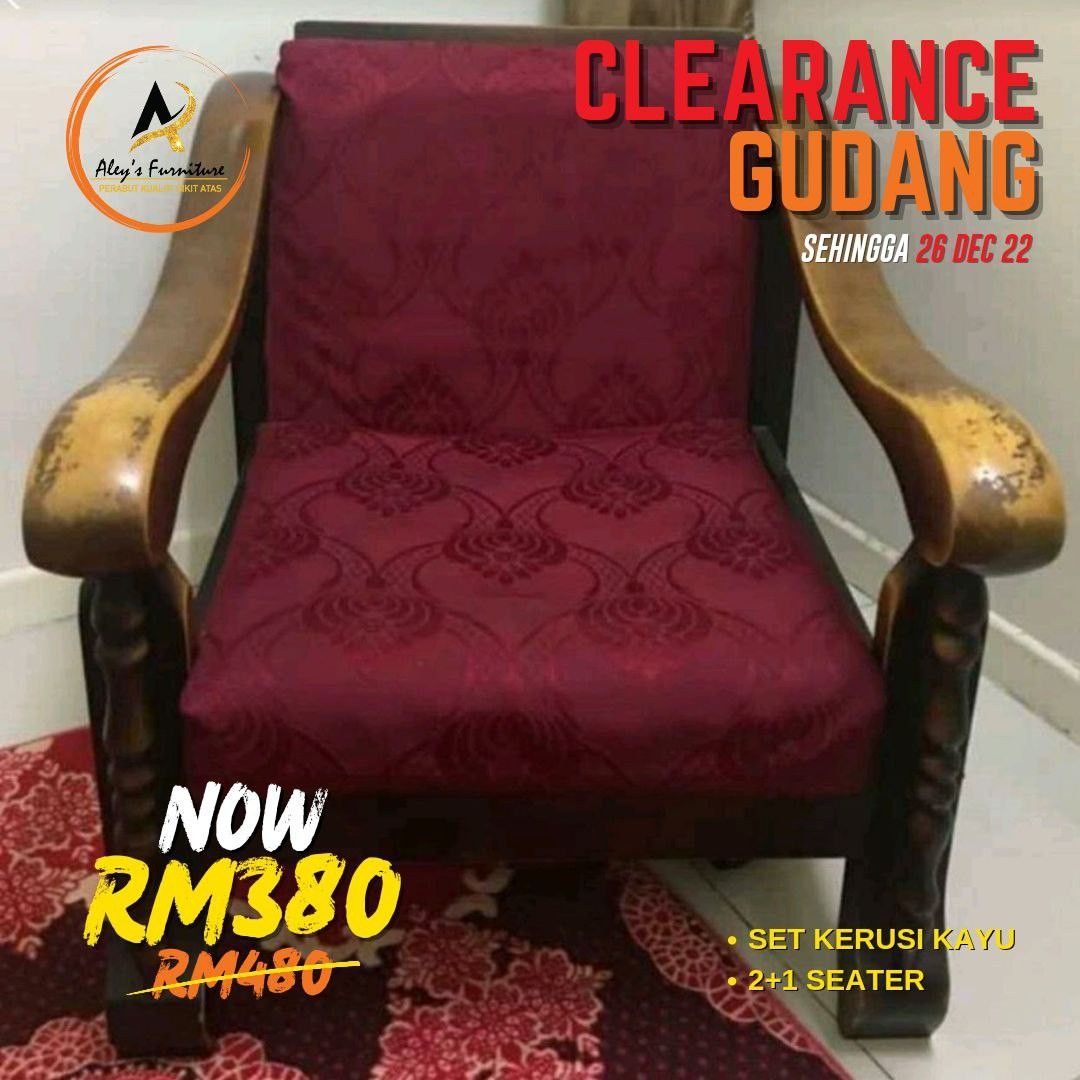 SET KERUSI KAYU 2+1 SEATER, Furniture & Home Living, Furniture, Chairs ...