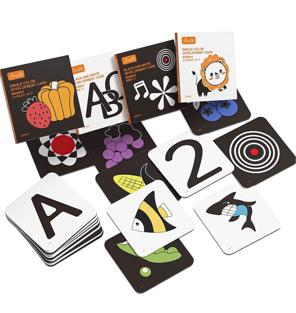TUMAMA Baby Black White Flash Cards, High Contrast Visual Stimulation ...