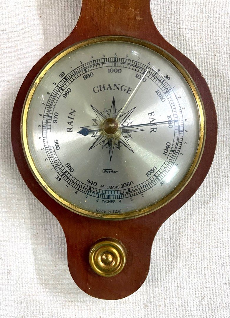 Vintage Wooden FISCHER East German Barometer with Therometer 43cm ...