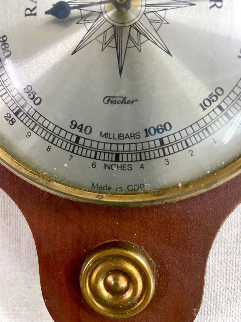 Vintage Wooden FISCHER East German Barometer with Therometer 43cm ...