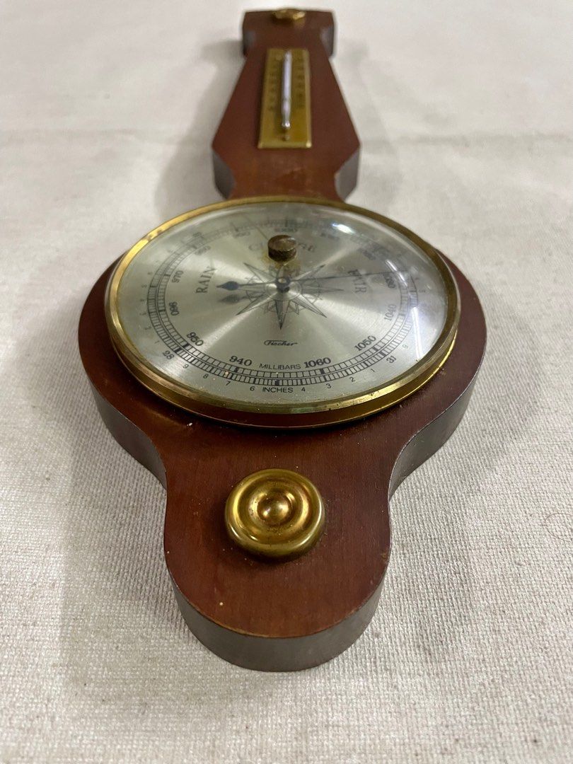 Vintage Wooden FISCHER East German Barometer with Therometer 43cm ...