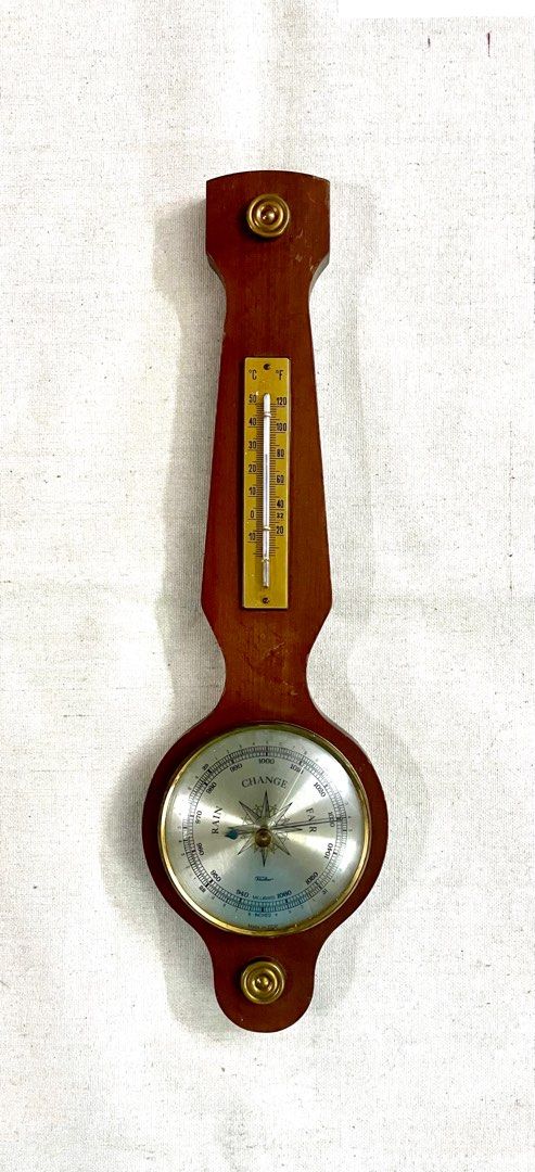 Vintage Wooden FISCHER East German Barometer with Therometer 43cm ...