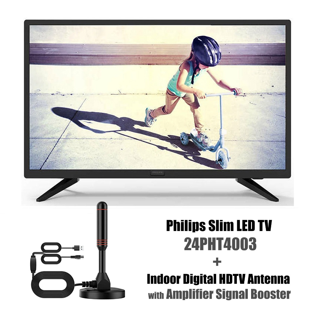 Philips Slim LED TV 24PHT4003 w/ Digital Crystal Clear + DVB-T2 Indoor ...