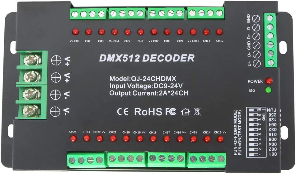 [3483] CHINLY High Power 24 Channel DMX LED Decoder Controller DMX512 Dimmer Driver DC9-24V 2A ...