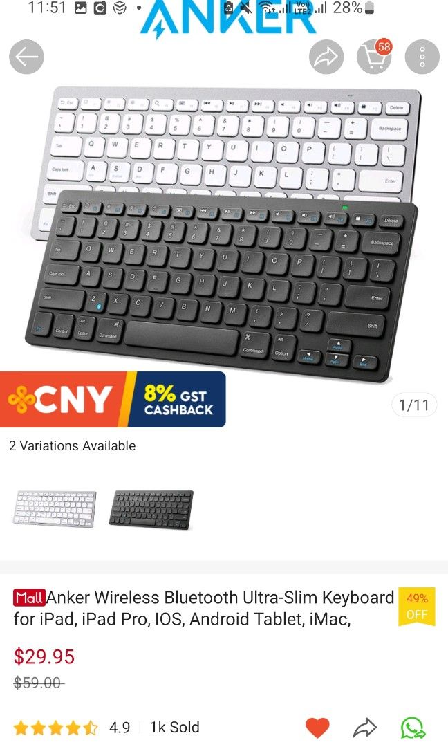 Anker Wireless Bluetooth Ultra-Slim Keyboard, Computers & Tech, Parts & Accessories, Computer ...