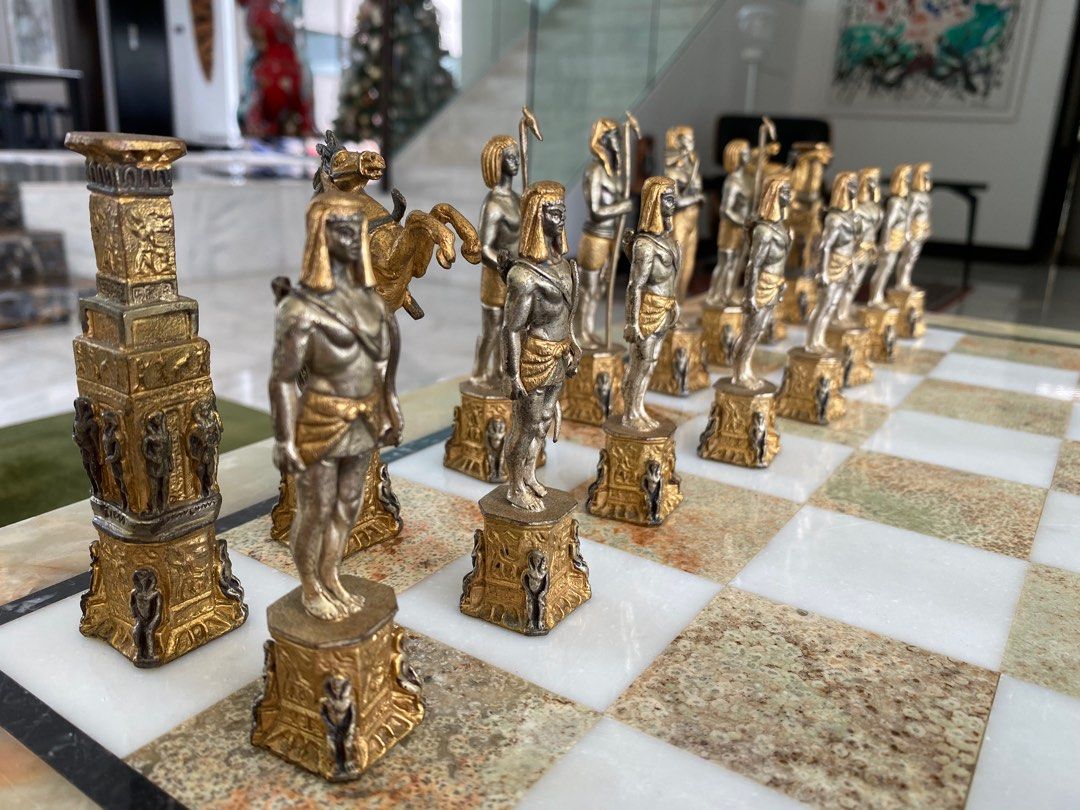 Antique Egyptian Full Iron Chess Set, Hobbies & Toys, Memorabilia ...