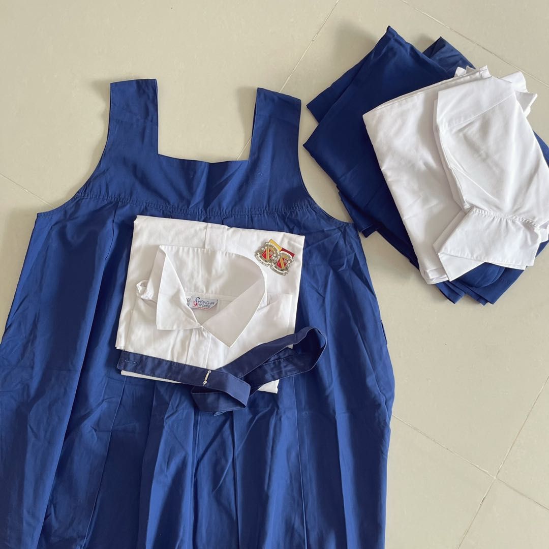 chij secondary school girls uniform (blouse, pinafore, belt, badge ...