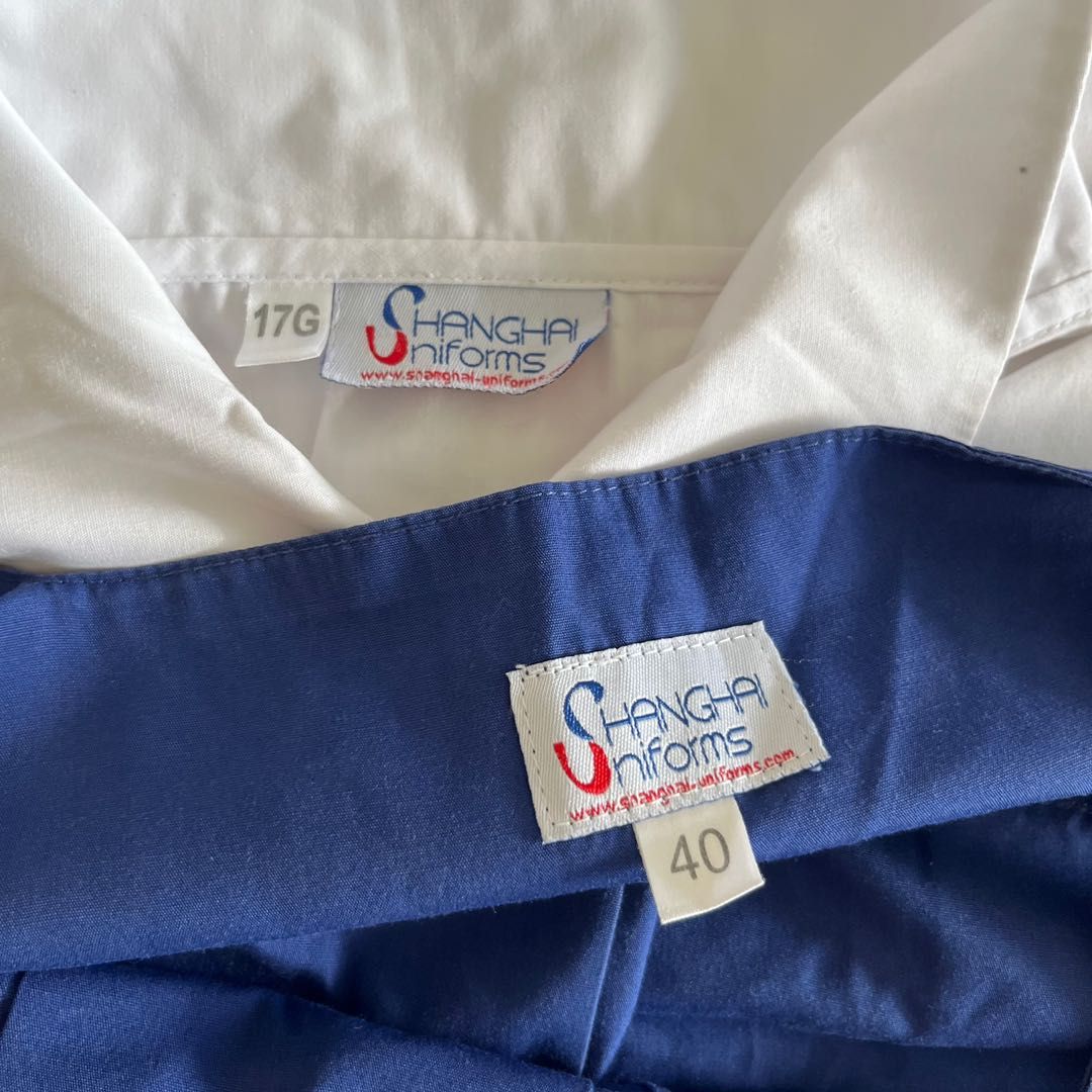 chij secondary school girls uniform (blouse, pinafore, belt, badge ...