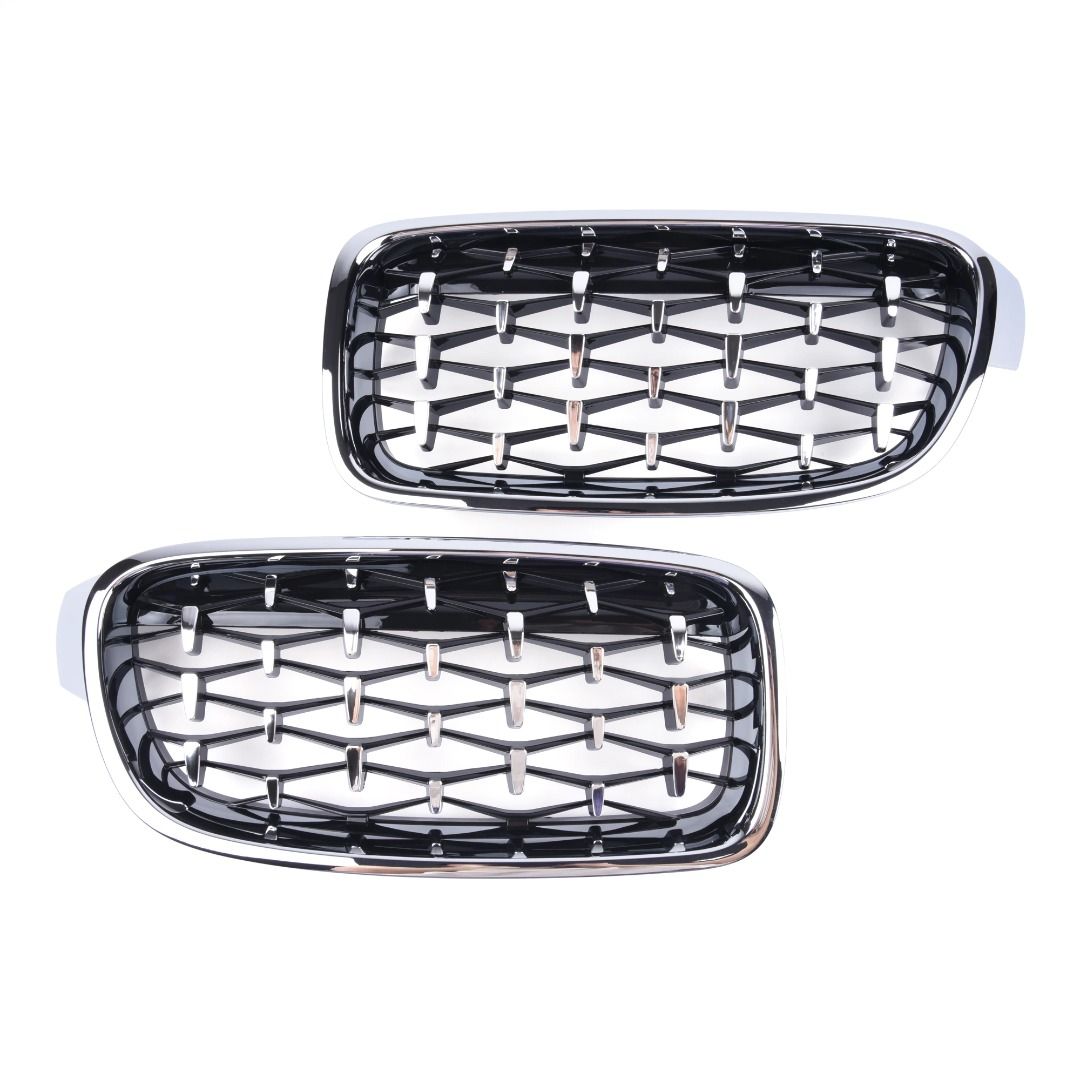 Chrome Diamond Front Kidney Grill Gloss Black Fit BMW 3 Series F30 F31 ...