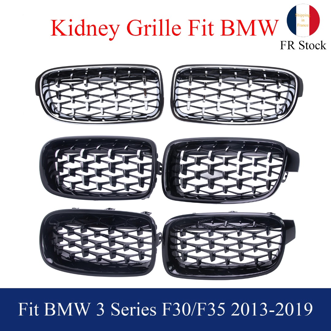 Chrome Diamond Front Kidney Grill Gloss Black Fit BMW 3 Series F30 F31 ...