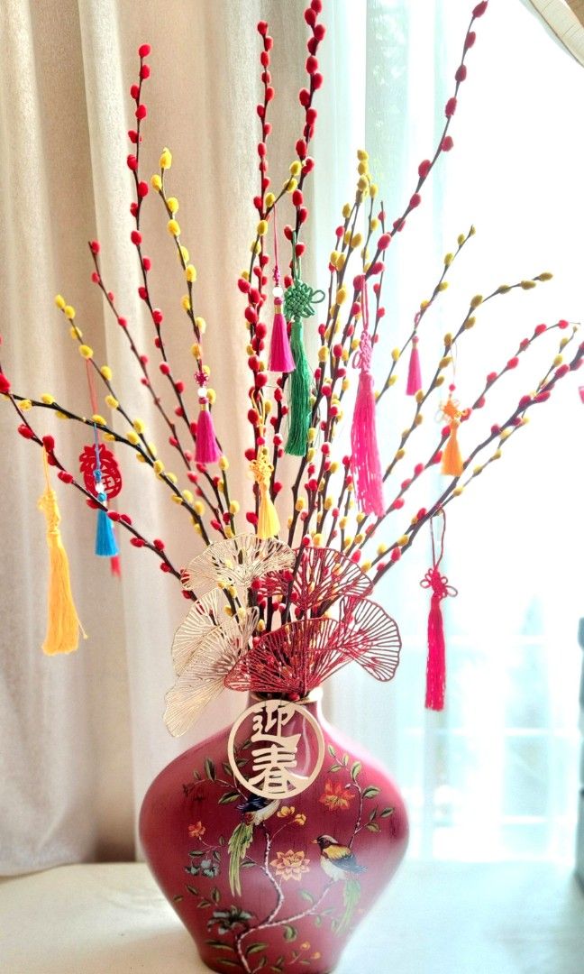 Cny Decoration Pussy Willows Table Centerpiece Sideboard Furniture