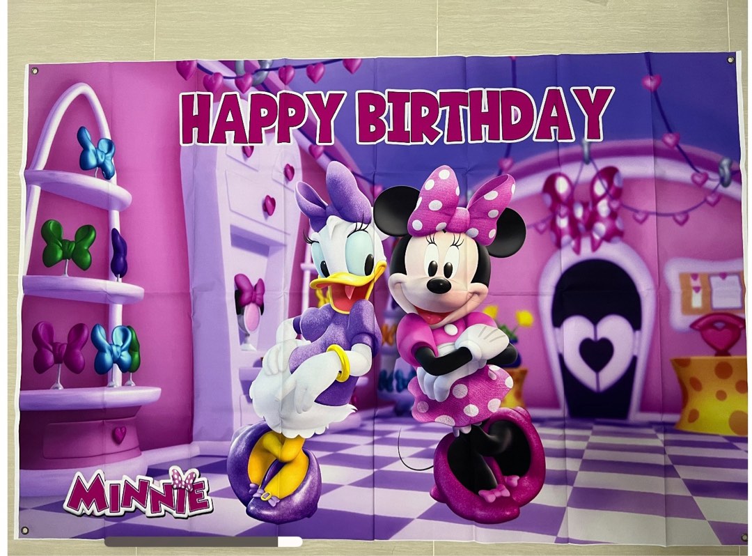 Disney Minnie Mouse & Daisy Duck Happy Birthday Banner Backdrop ...