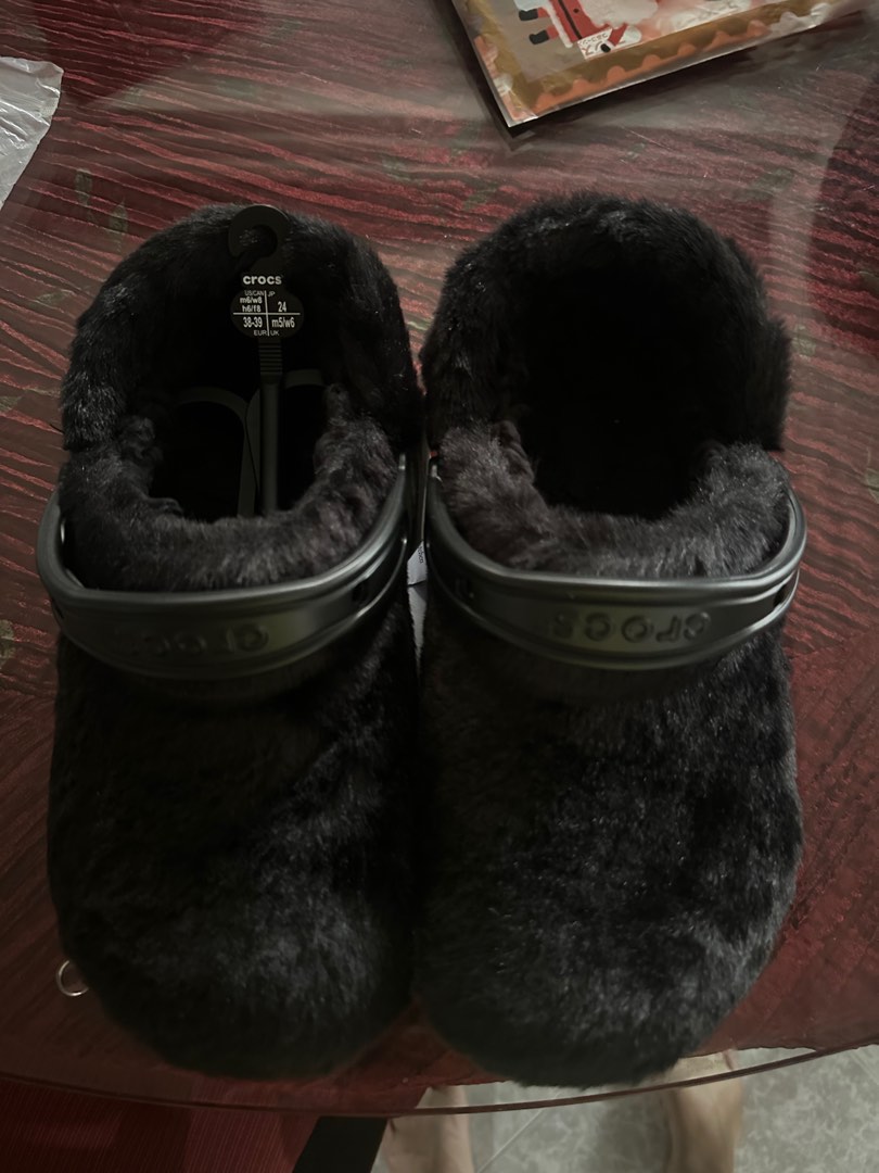 Fluffy crocs, Women's Fashion, Footwear, Flipflops and Slides on Carousell