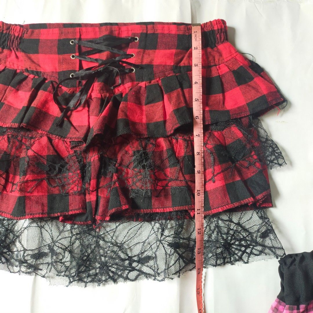 gothic emo grunge fairycore red plaid skirt alt, Women's Fashion ...