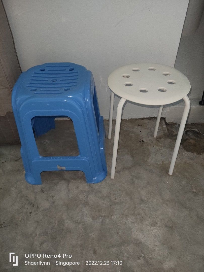 IKEA Marius White Stool (right) & Mr D.I.Y. Blue Stool (left ...