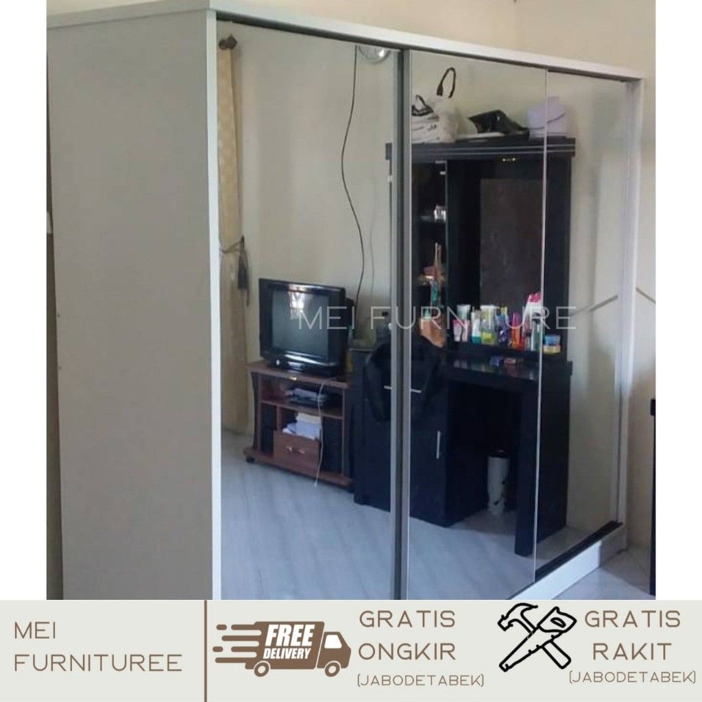Lemari sliding 3 pintu full cermin frameless termurah modern minimalis ...