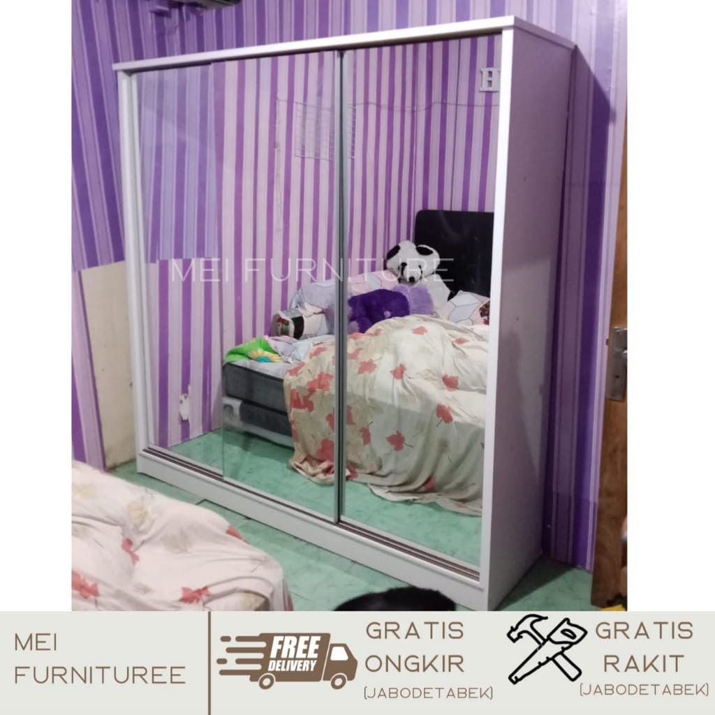 Lemari sliding 3 pintu full cermin frameless termurah modern minimalis ...