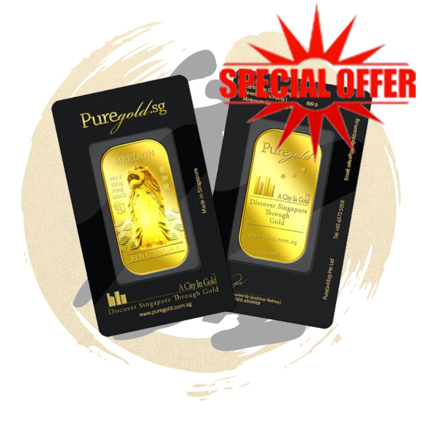 Merlion 999.9 100g Minted Gold Bar, Hobbies & Toys, Memorabilia & Collectibles, Currency on ...