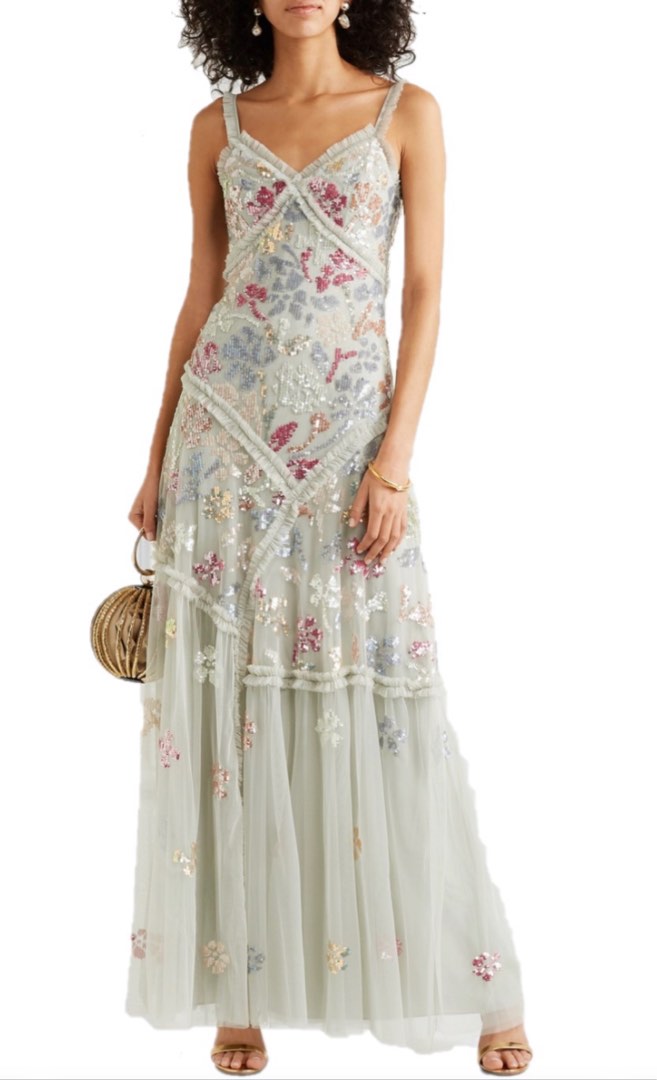 Needle and Thread Deconstructed Sequin gown in pistachio, Women's ...