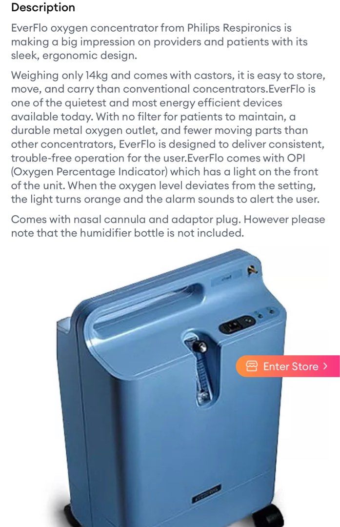 Philips Respironics Oxygen Concentrator, Health & Nutrition, Assistive ...