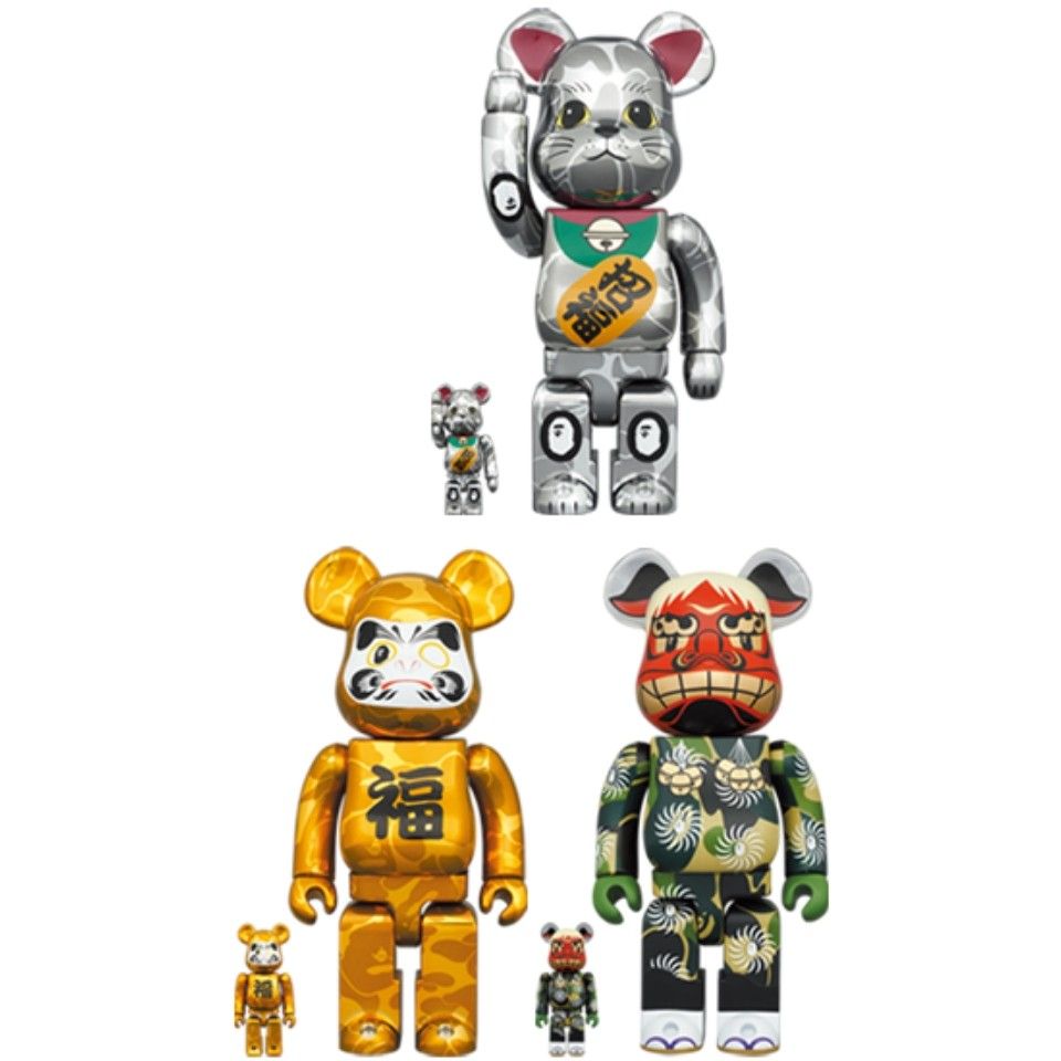PO: Bape Gold Daruma Silver Manekineko Lucky Cat Lion Dance 400% & 100% ...