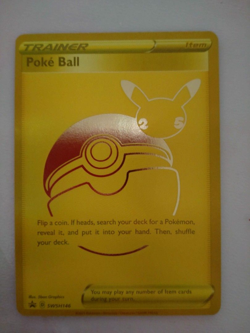 Pokemon 25th Anniversary Pokeball Gold Card, Hobbies & Toys, Toys ...