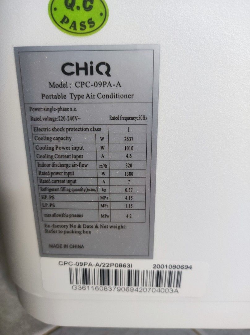 CHIQ Portable Aircon, TV & Home Appliances, Air Conditioners & Heating ...