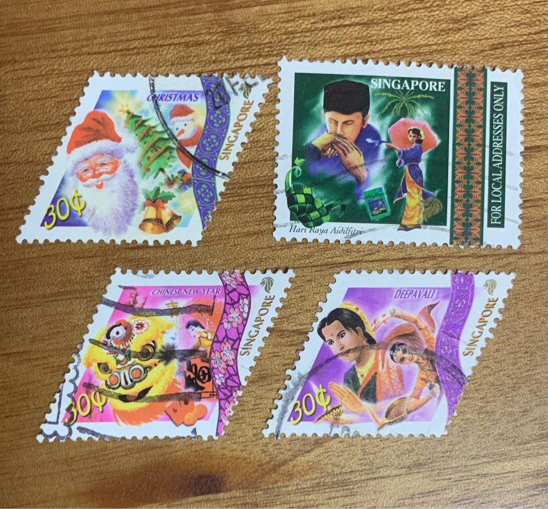 Singapore festivals stamps 4 races - Chinese New Year Lion dance ...