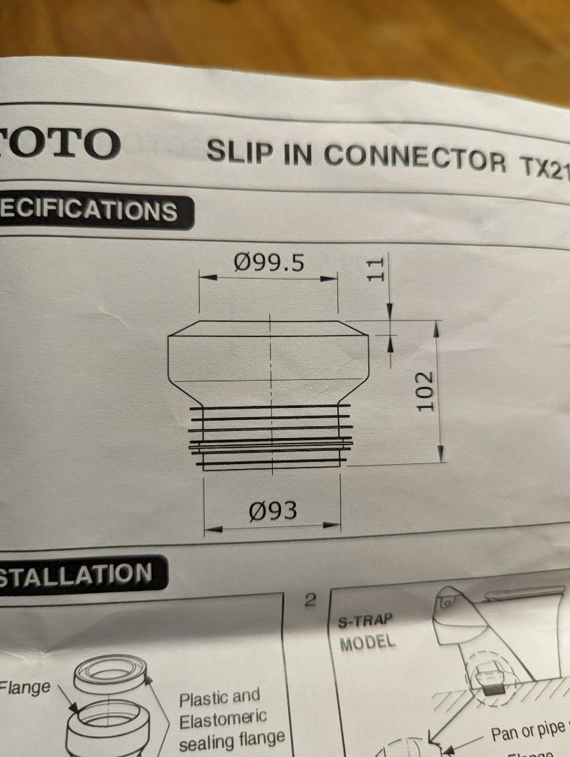 TOTO slip-in connector TX215C, Furniture & Home Living, Bathroom ...
