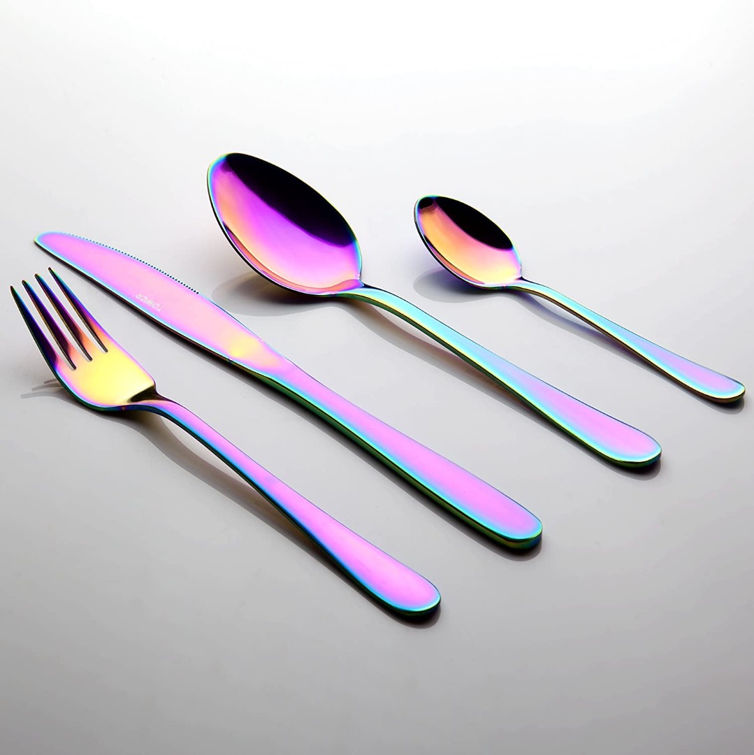 Tower 16 Piece Rainbow Colour Effect Stainless Steel Titanium Coated ...