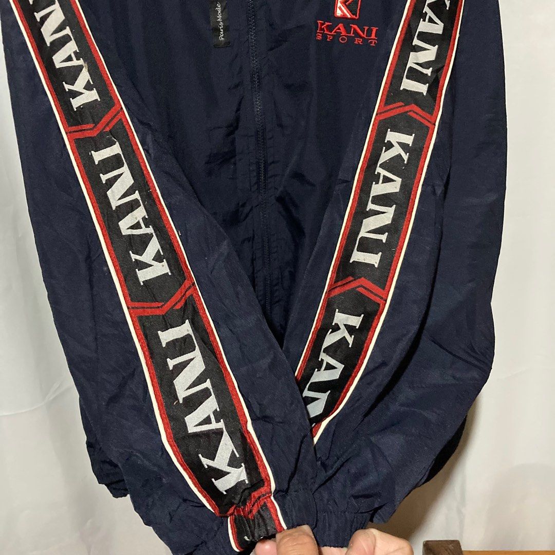 Vintage 90's KARL KANI Sidetape Big Logo Windbreaker Jacket Karl Kani Jacket Large Size Navy Hip ...