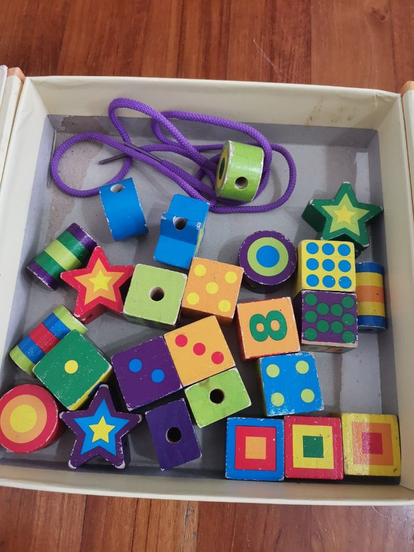 Wooden blocks stringing set, Hobbies & Toys, Toys & Games on Carousell