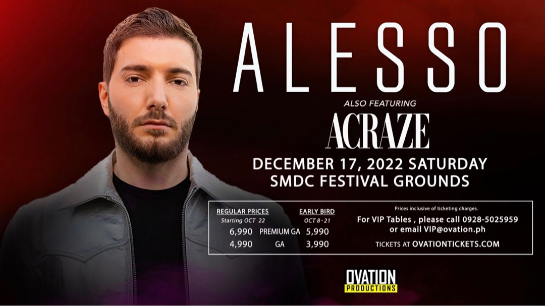 Alesso 2022 concert tickets, Tickets & Vouchers, Event Tickets on Carousell
