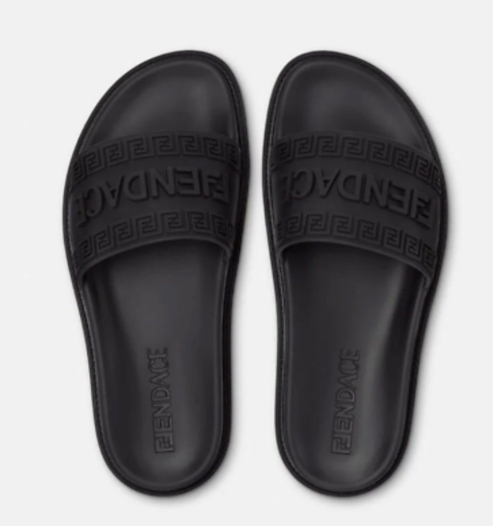 BN FENDACE (FENDI x VERSACE) BLACK LOGO LEATHER SLIDERS, Men's Fashion ...
