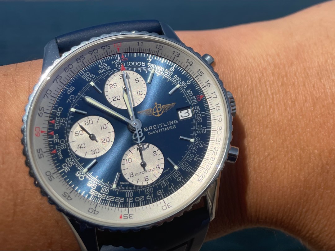 Breitling Navitimer A13322 blue dial | serviced | genuine rubber strap ...