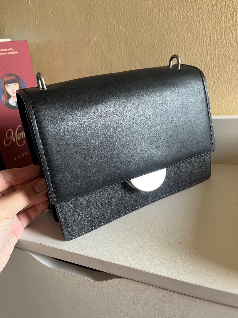 Charles and Keith Metallic Accent Push Lock Cross Body Bag - Black, Women's Fashion, Bags ...