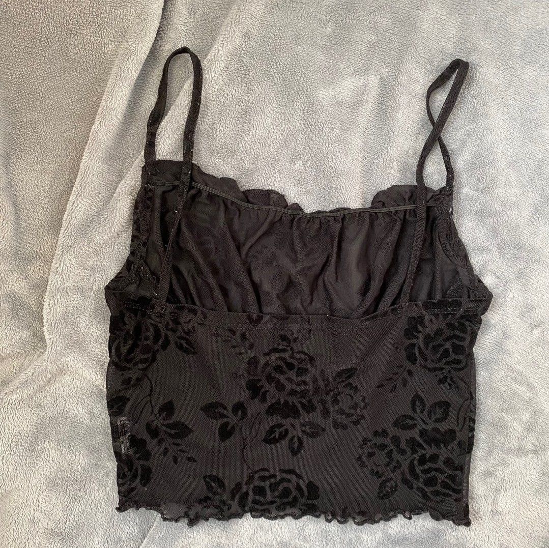cottagecore bkack sheer floral cami top, Women's Fashion, Tops, Shirts ...