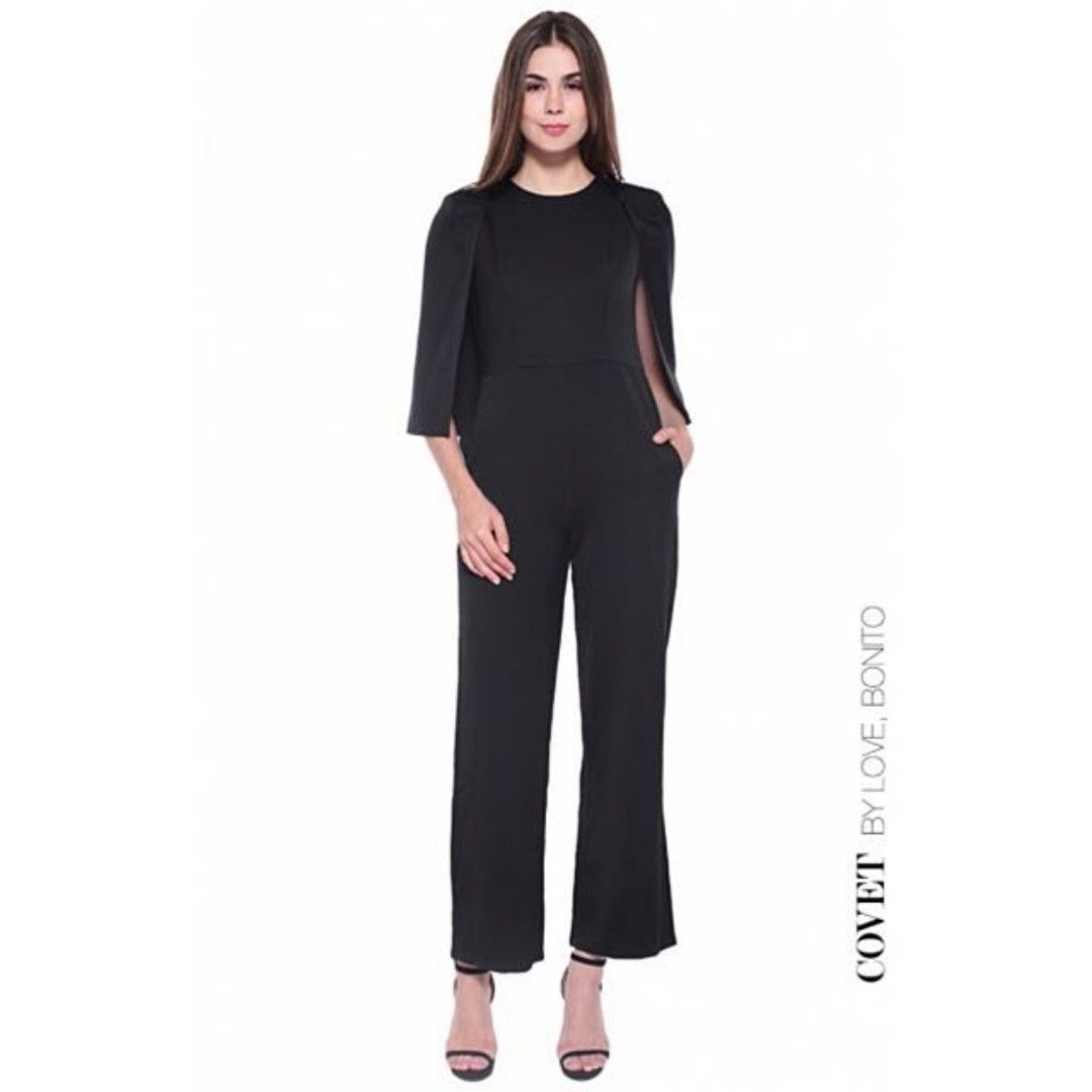 Covet By Love Bonito - Jaydra Cape Jumpsuit in Black, Women's Fashion ...