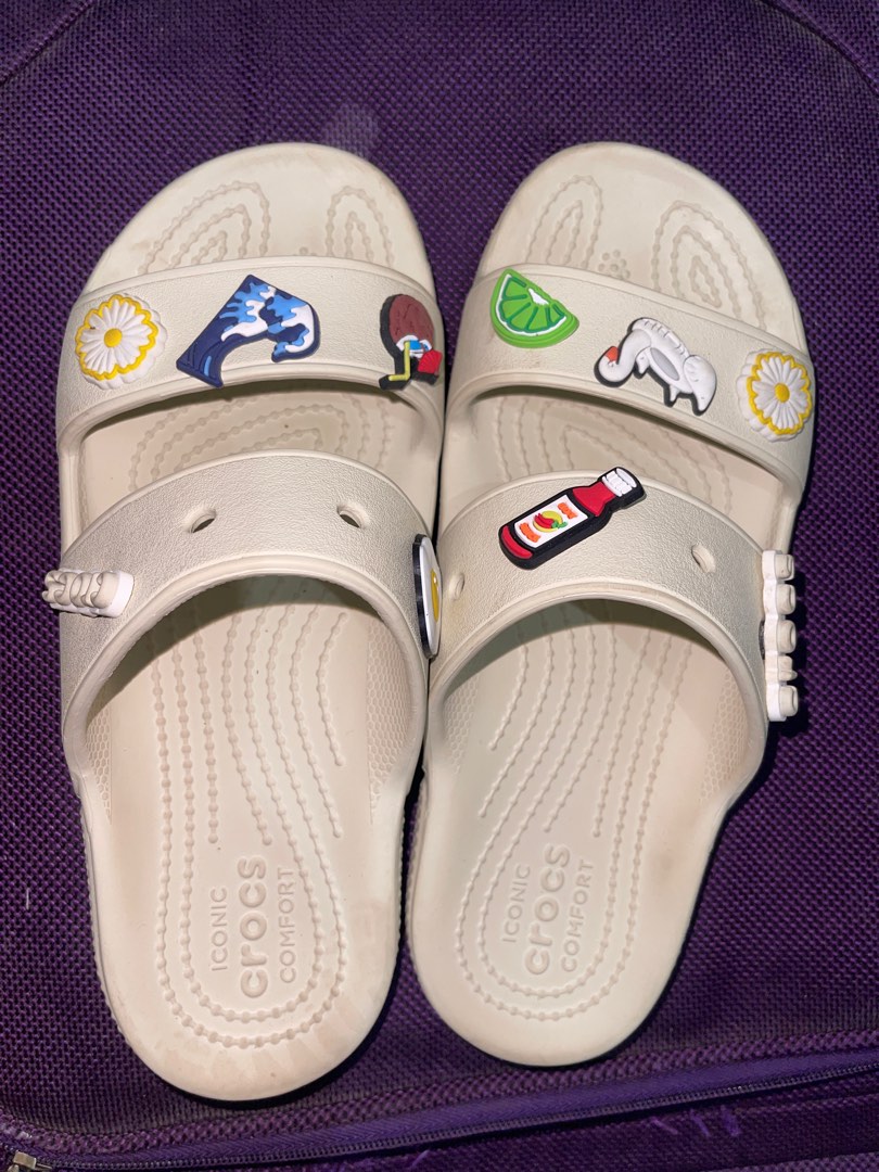 Crocs Classic Sandal in Bone with jibbitz, Women's Fashion, Footwear ...
