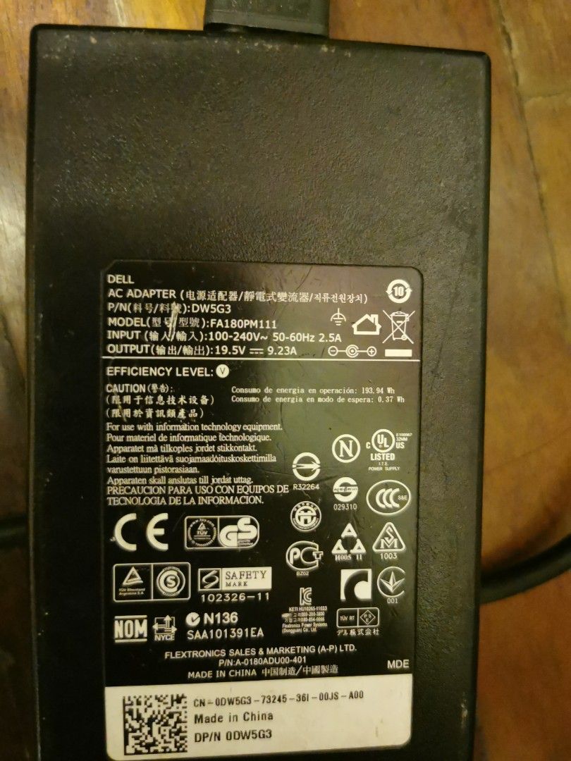 DELL original AC adapter, High capacity.180 watts, Computers & Tech ...