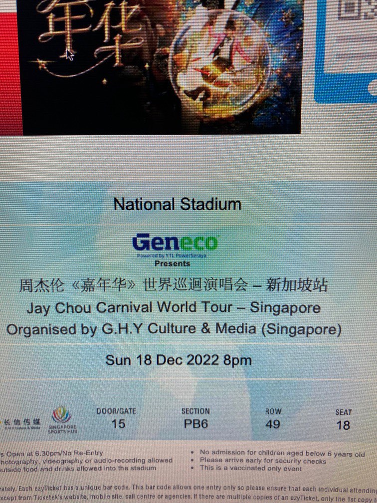 Jay Chou tickets, Tickets & Vouchers, Event Tickets on Carousell