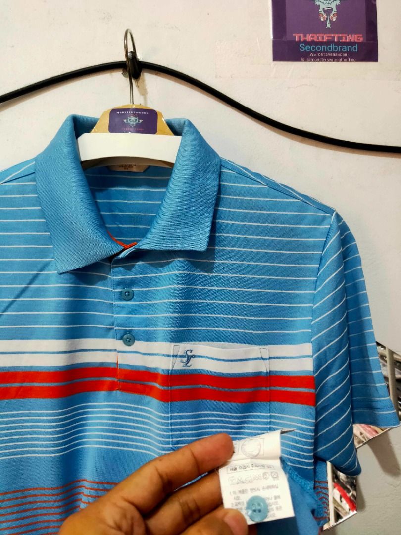 Kaos Polo Solus Biru Muda Garis Garis Putih Orange Kantong, Fesyen Pria, Pakaian , Atasan di ...
