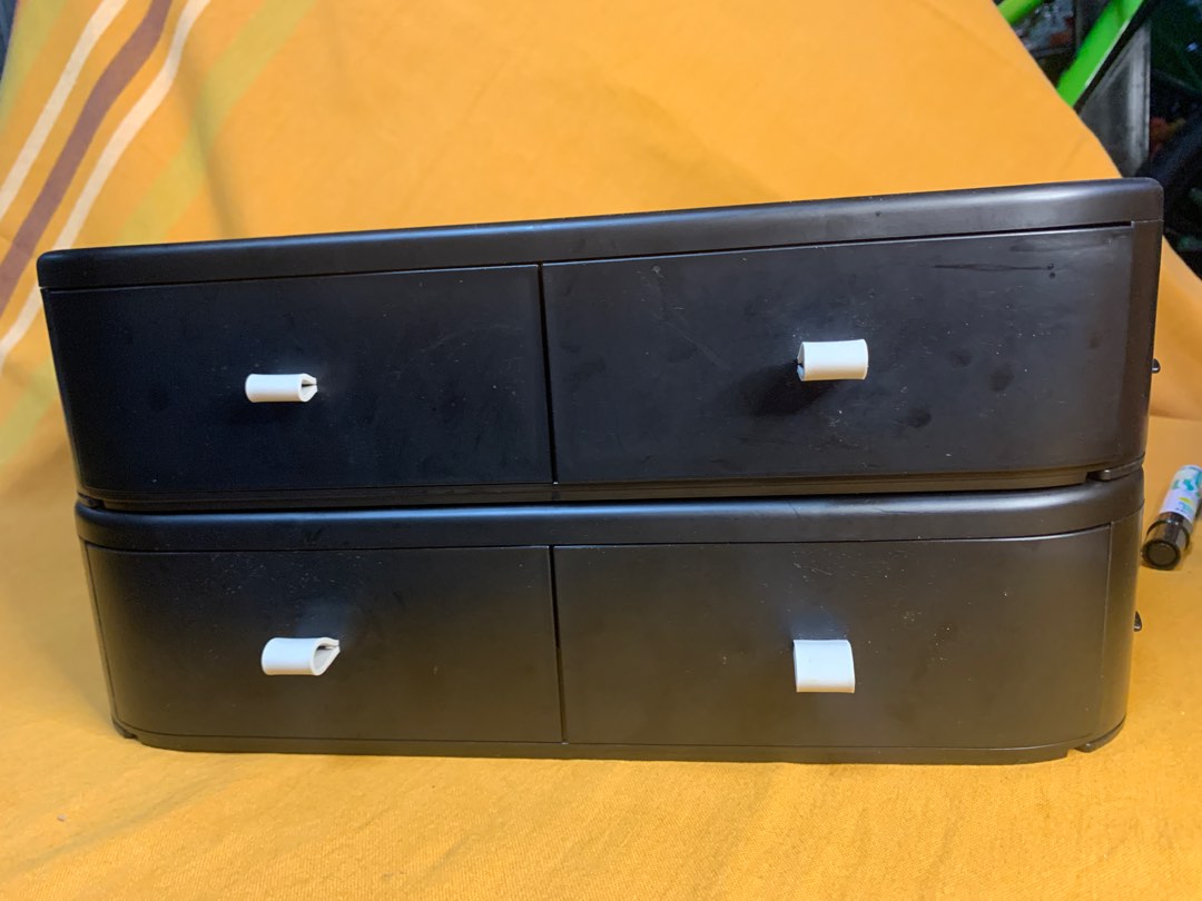 [ AA-13-205 ] Set of 2 black monitor riser w/ drawers (plastic ...
